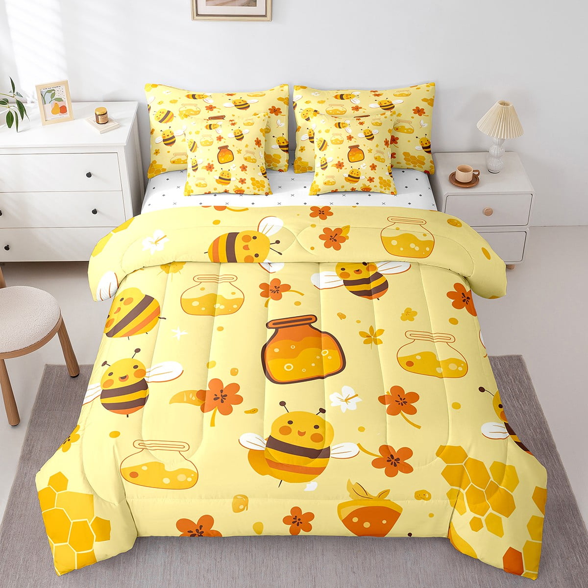 Erosebridal Cartoon Bee Bedding Full Size, Sweet Honey Bed in a Bag ...