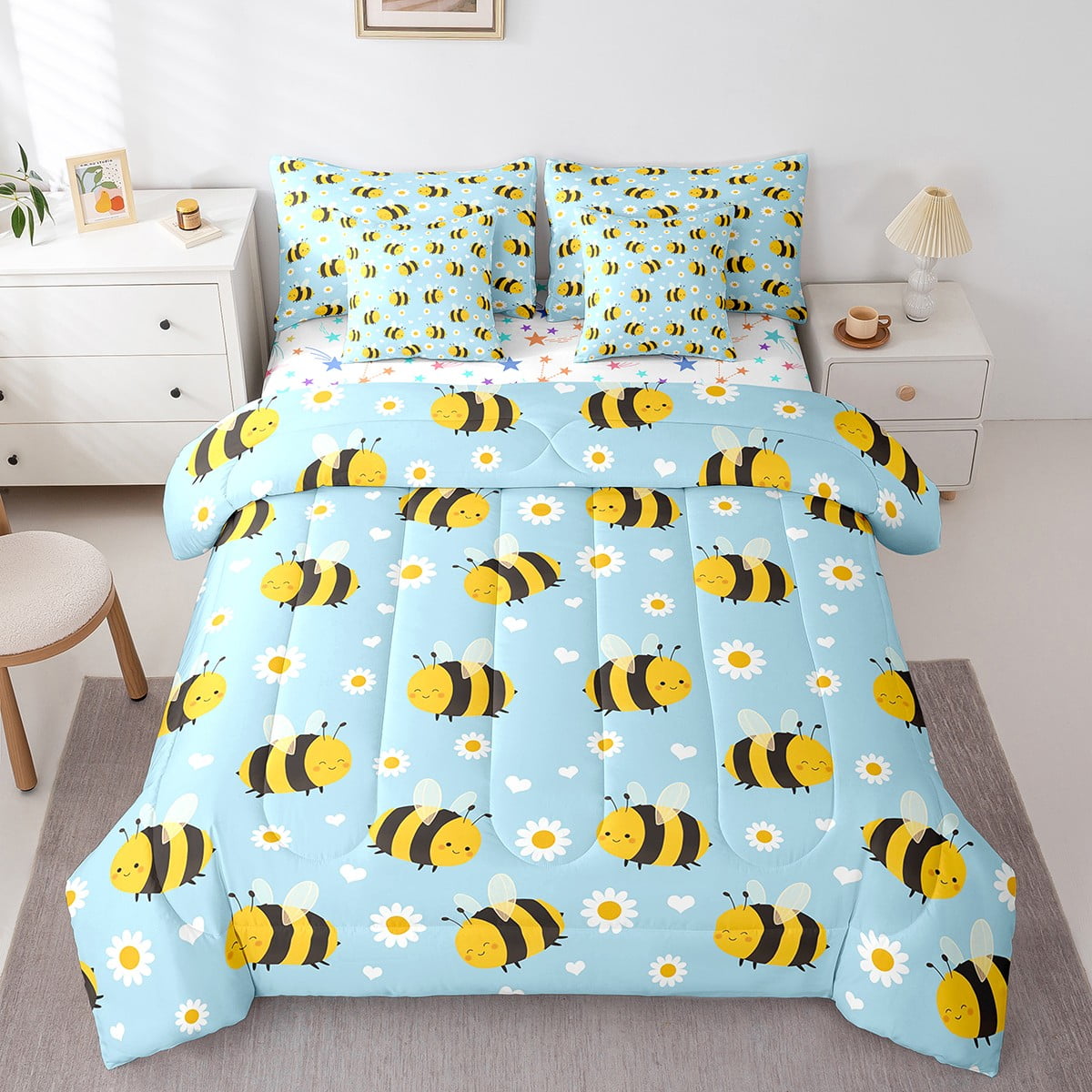 Erosebridal Cartoon Bee Bedding King Size, Rustic Flower Bed Set ...