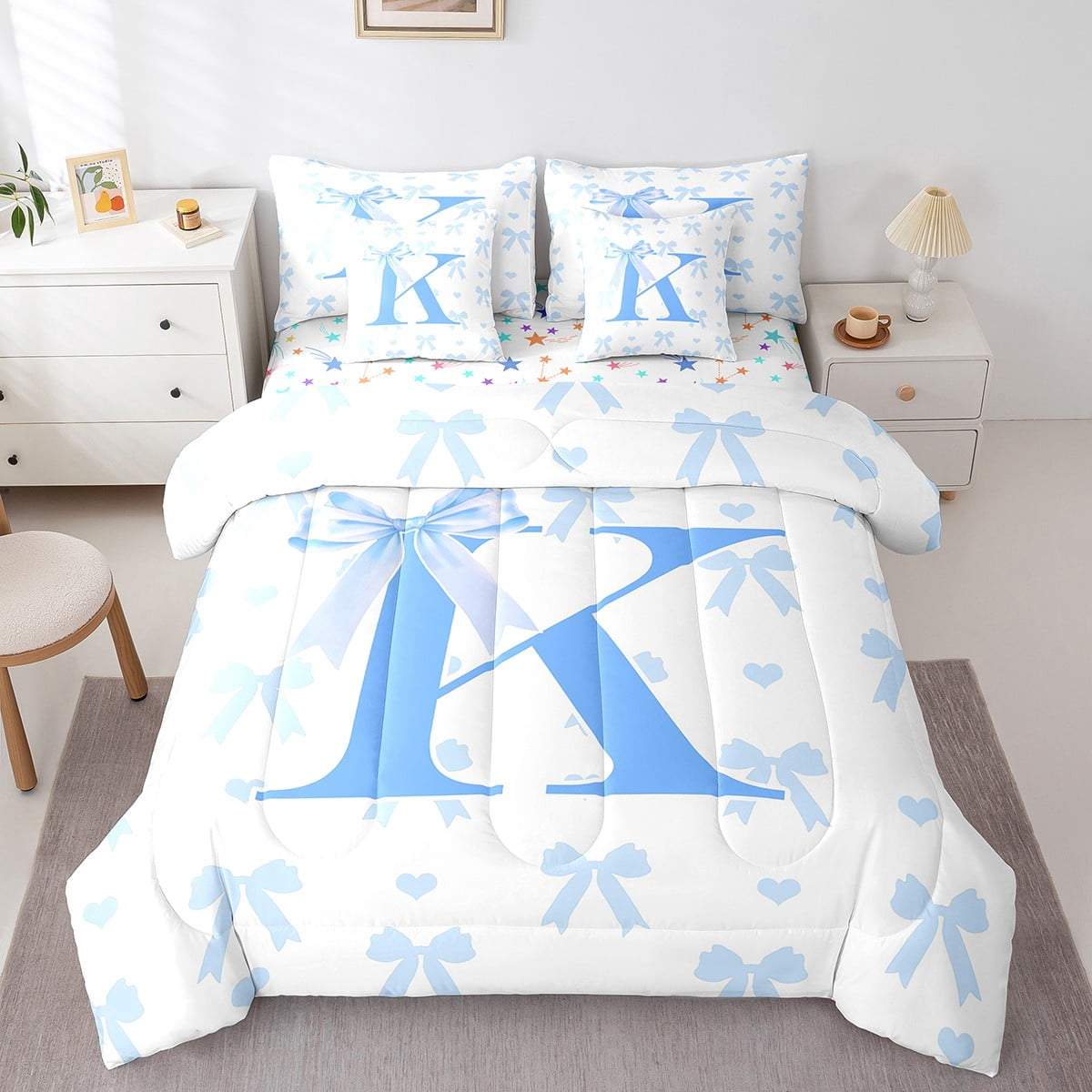 Erosebridal Cartoon Bowknot Bedding Full Size, Initial K Letter Bedding ...