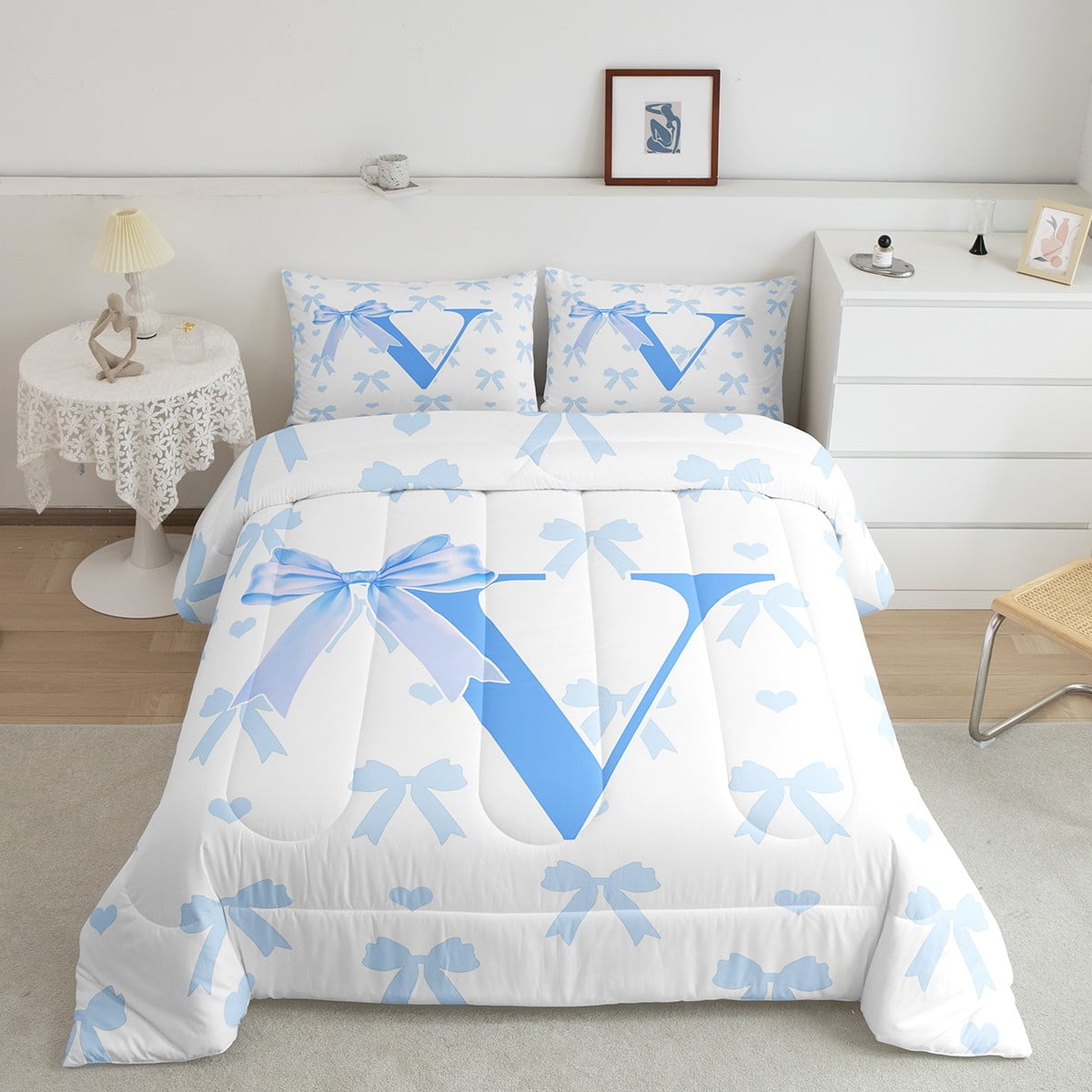Erosebridal Cartoon Bowknot Bedding Queen Comforter Set, Initial V ...