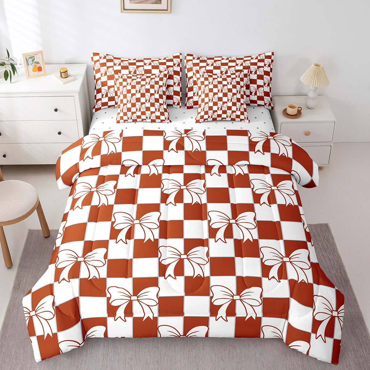 Erosebridal Cartoon Bowknot Bow Tie Bedding Queen Size, Red Checkered ...