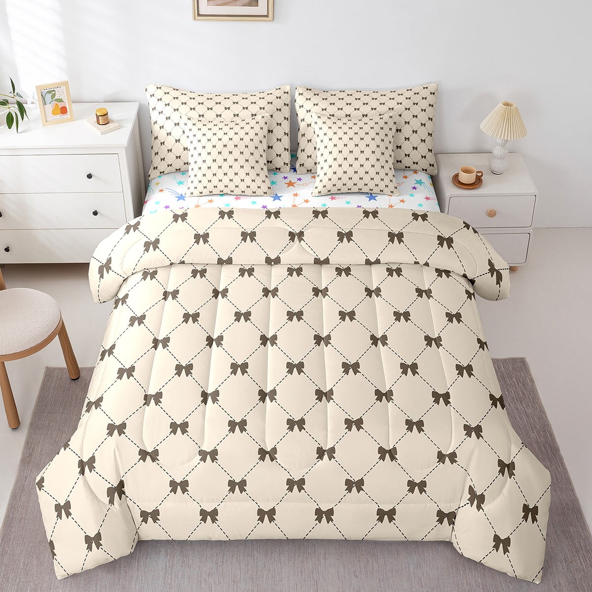Erosebridal Cartoon Bowknot Comforter Set with Sheets Bow Tie Knot Grid ...