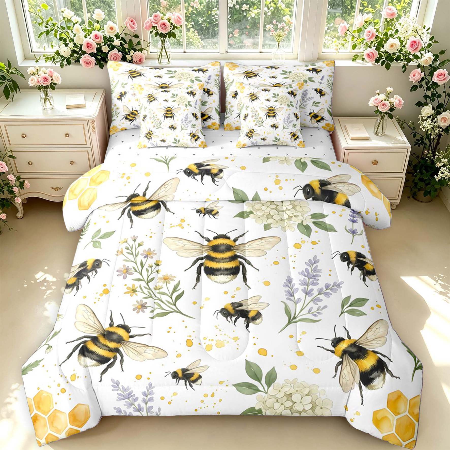 Erosebridal Cartoon Bug Bee 7 Pieces Full Size Bedding Sets,Cute Floral ...