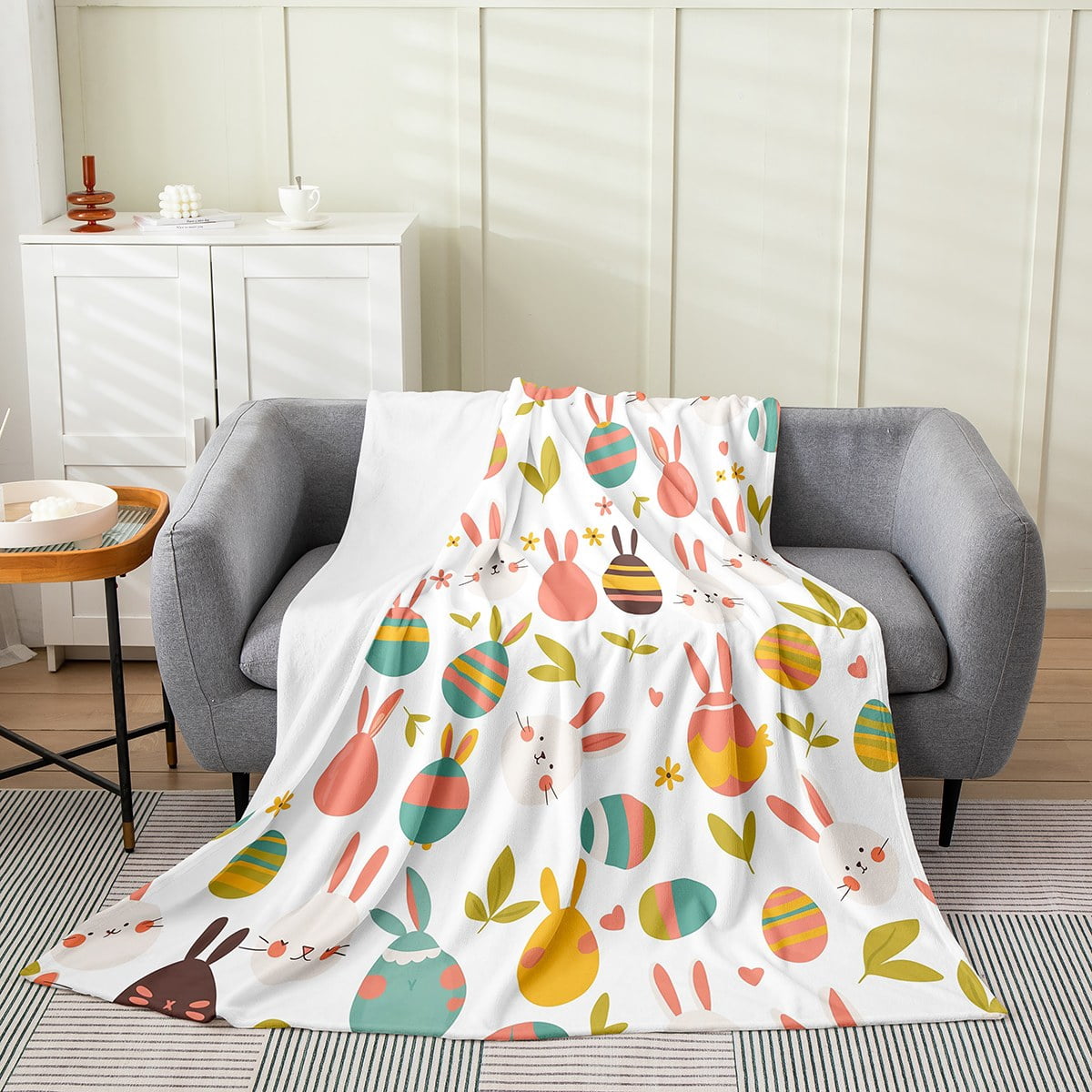 Erosebridal Cartoon Bunnies Throw Blanket for Couch, Spring Floral ...
