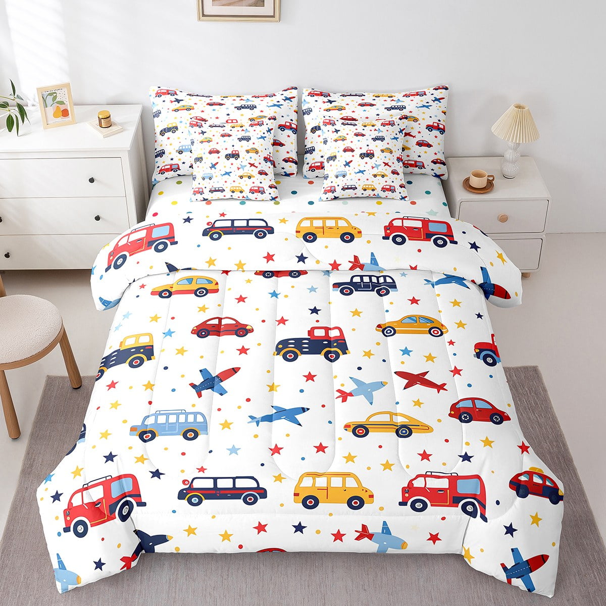 Erosebridal Cartoon Bus Bed in a Bag Twin size, Colorful Car Bed Set ...