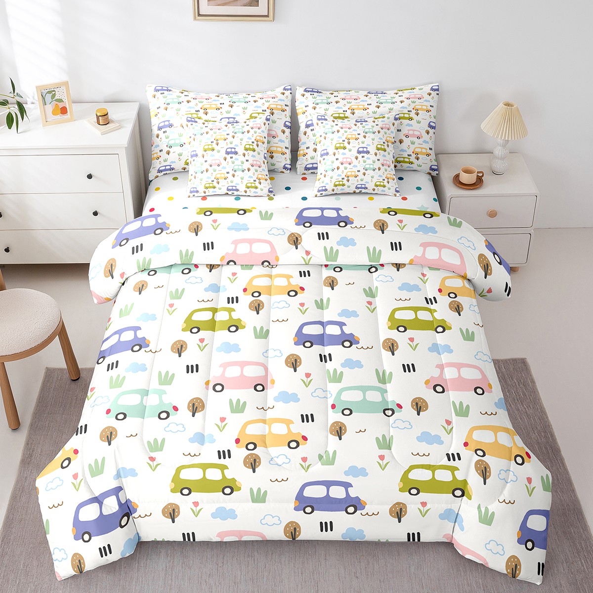 Erosebridal Cartoon Bus Bedding Sets King Size, Vehicle Truck Bedding ...