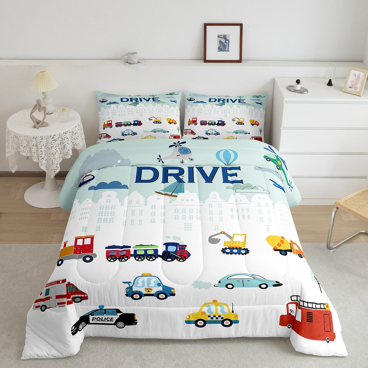 Erosebridal Cartoon Bus Bedding Sets Twin with Comforter, Colorful Car ...