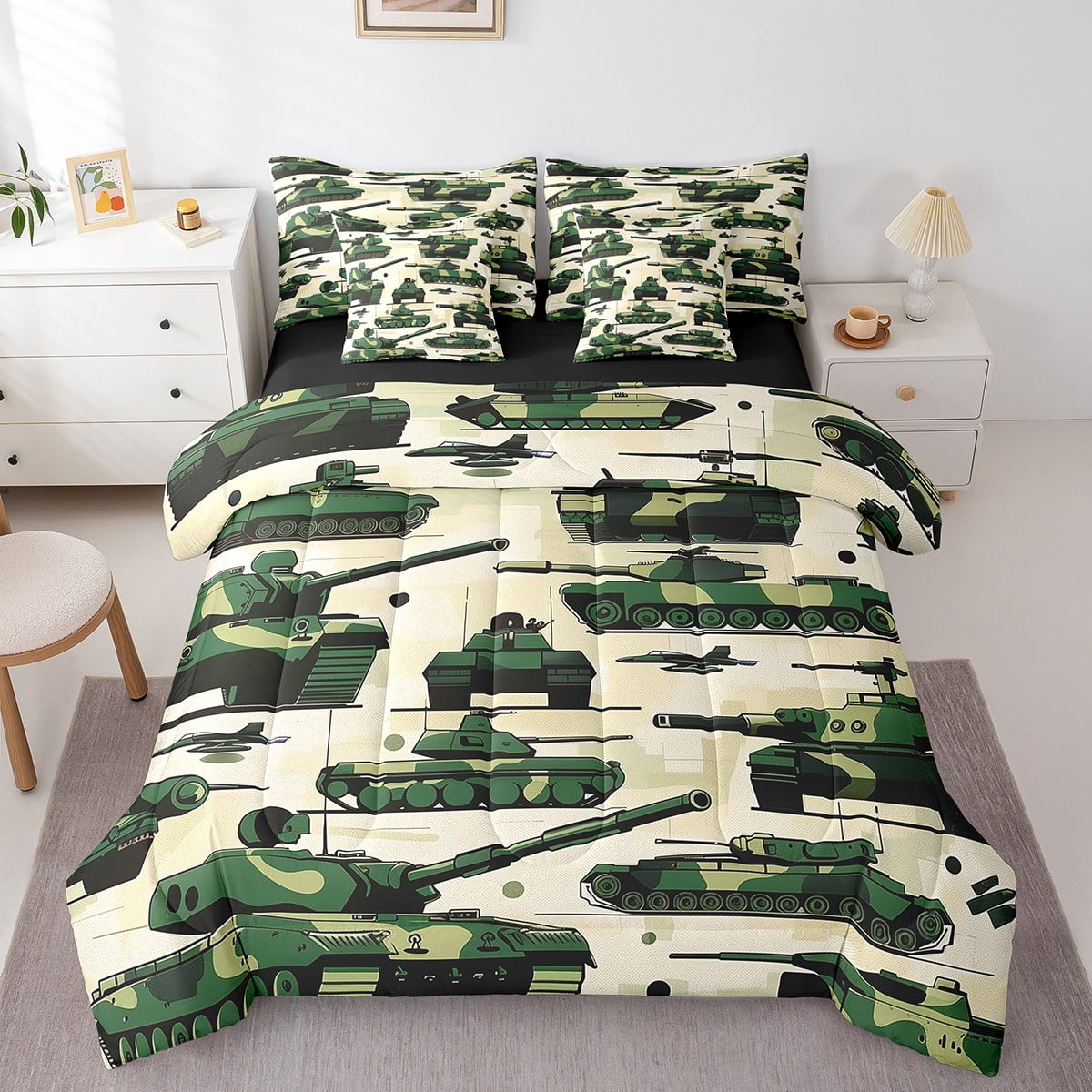 Erosebridal Cartoon Camo Tank Bed in a Bag King size, Car Turck Bed Set ...