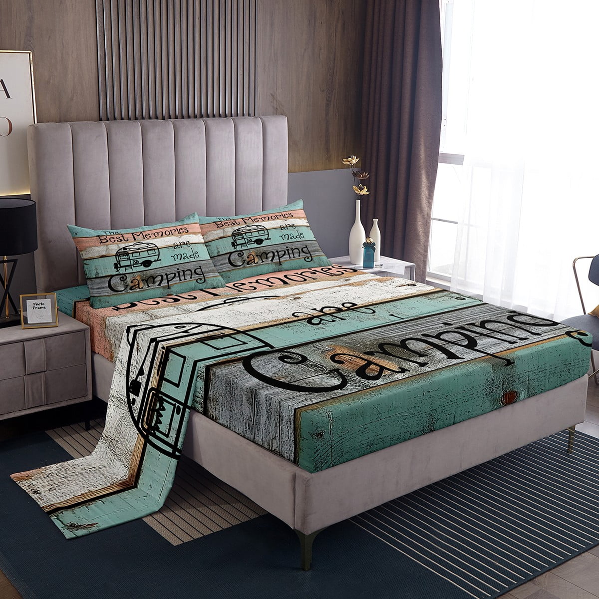 Erosebridal Cartoon Car Bed Sheets Set Queen Size,Happy Camping Bedding ...