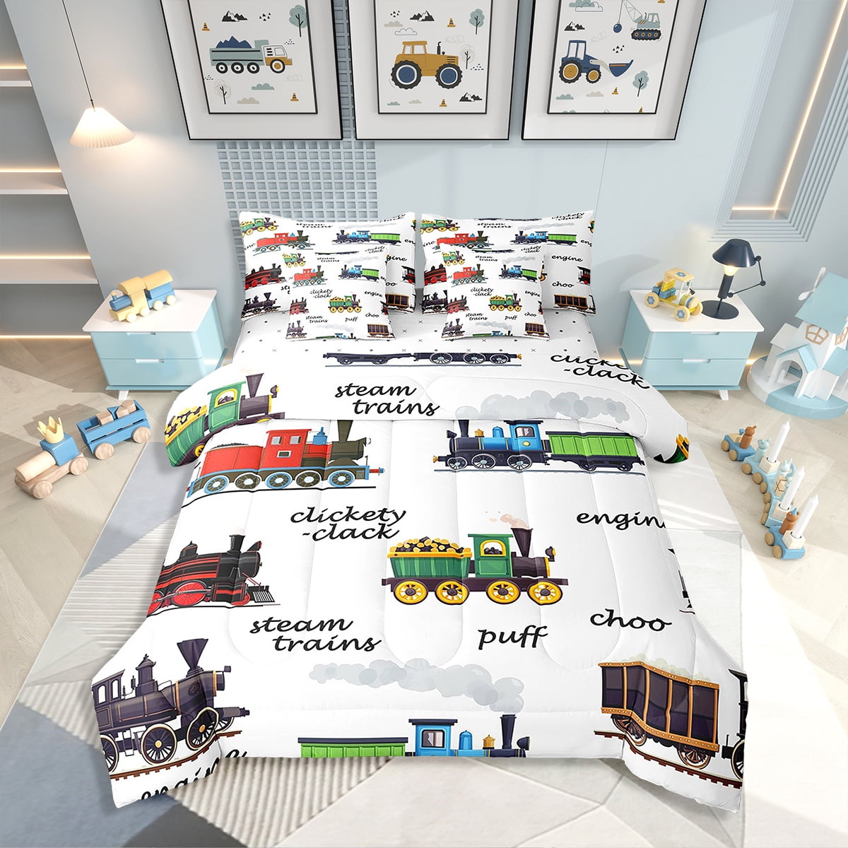 Erosebridal Cartoon Car Bedding King Size, Steam Train Bedding Sets ...