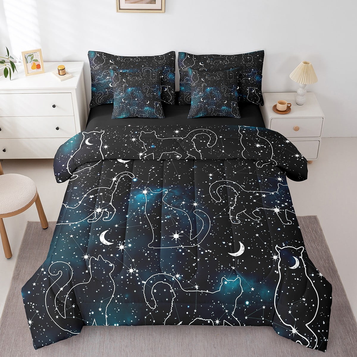 Erosebridal Cartoon Cat Bed in a Bag Full size,Universe Starry Sky Bed ...