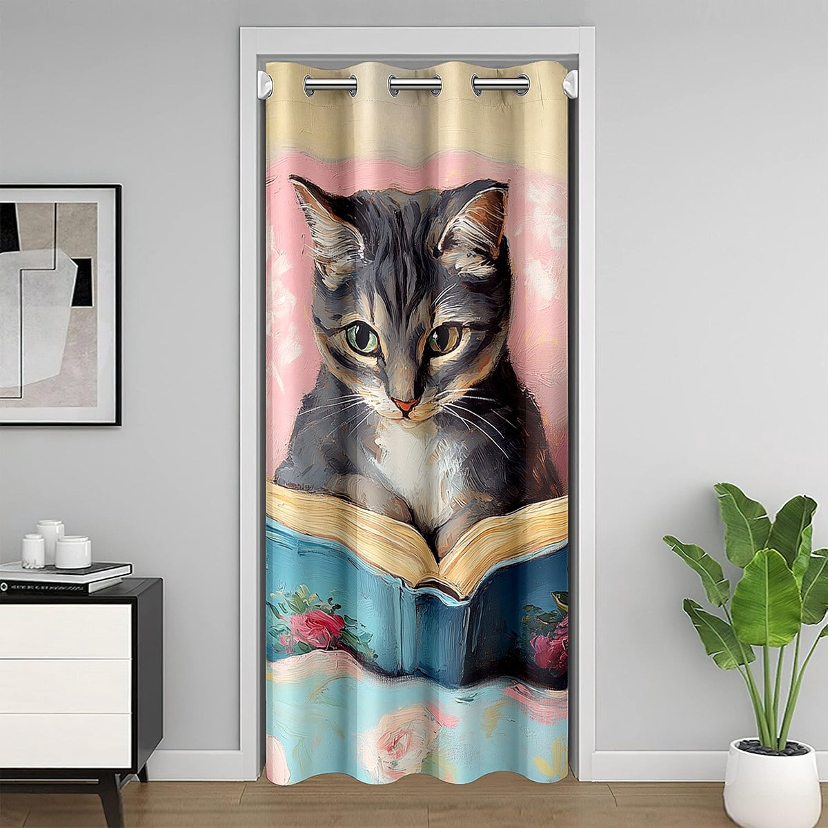Erosebridal Cartoon Cat Door Curtain Panel 59x80, Reading Books Black ...