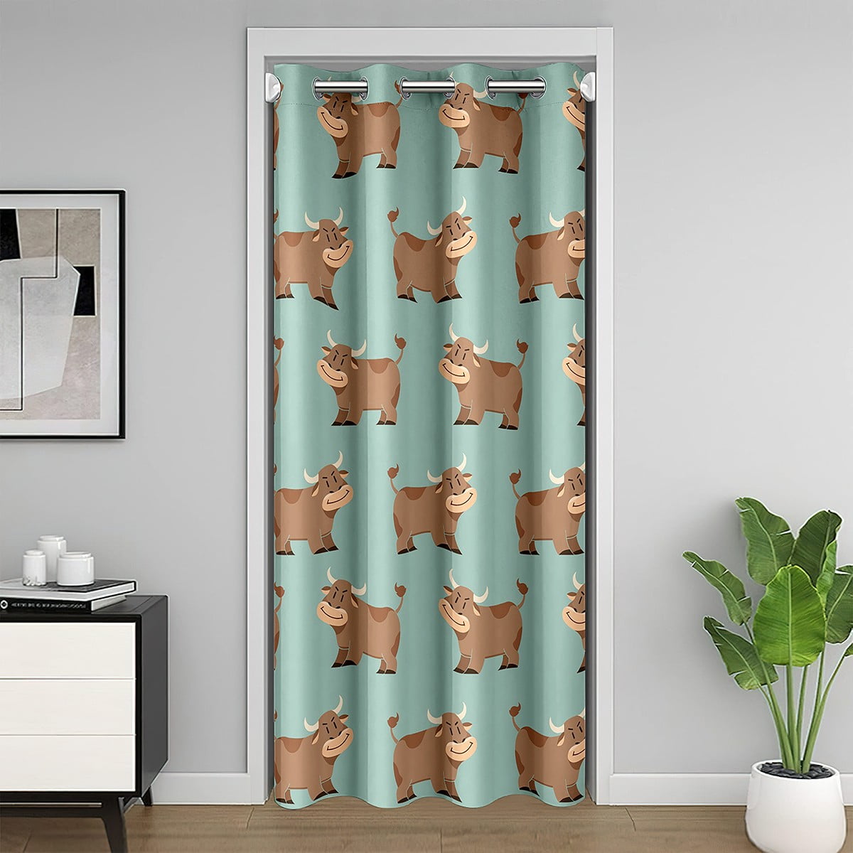Erosebridal Cartoon Cattle Door Curtain Panel 59x80, Cute Farm Animal ...