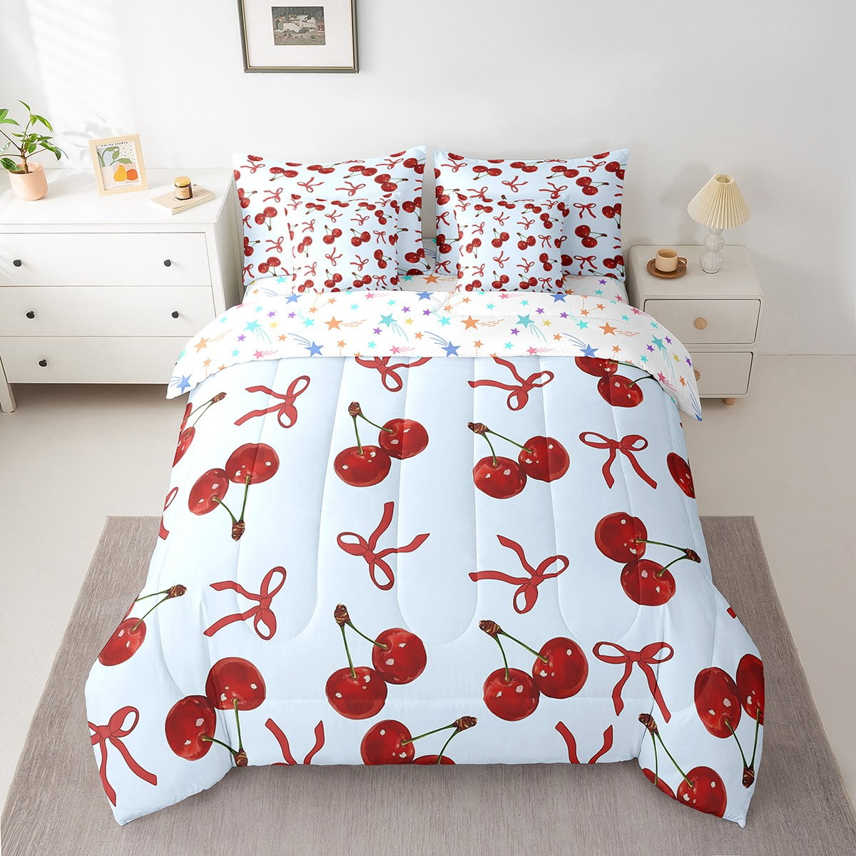 Erosebridal Cartoon Cherry Bedding Full Size, Blue Bed in a Bag Full ...