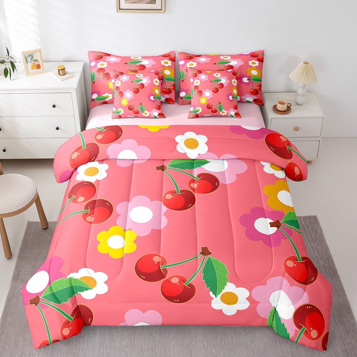 Erosebridal Cartoon Cherry Bedding Sets Twin Size,Kawaii Flower ...