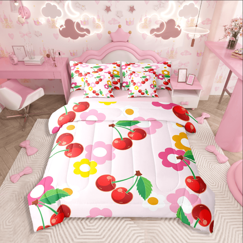 Erosebridal Cartoon Cherry Bedding Sets Twin Size,Kawaii Flower ...