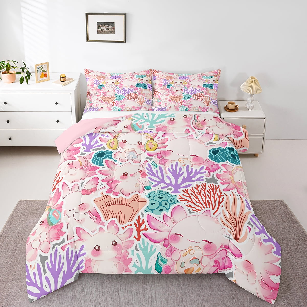 Erosebridal Cartoon Coral Axolotl Down Comforter Pink Cute Axolotl ...