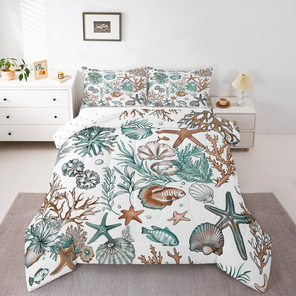 Erosebridal Cartoon Coral Bedding Sets Full with Comforter, Ocean ...