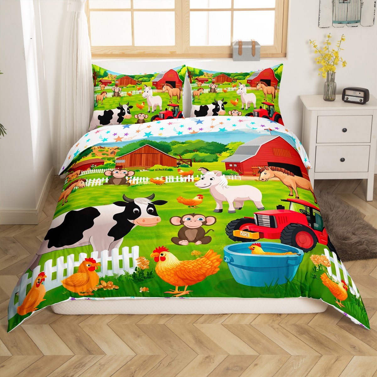 Erosebridal Cartoon Cow Monkey Comforter Cover Queen, Rustic Animal Duvet Cover Queen, Farmhouse ...