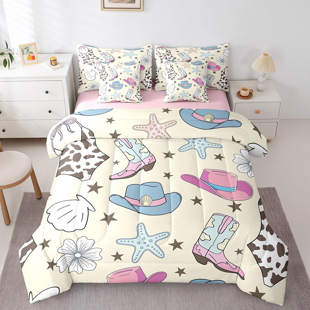 Erosebridal Cartoon Cowgirl Bed in a Bag Full size, Western Boot Hat ...