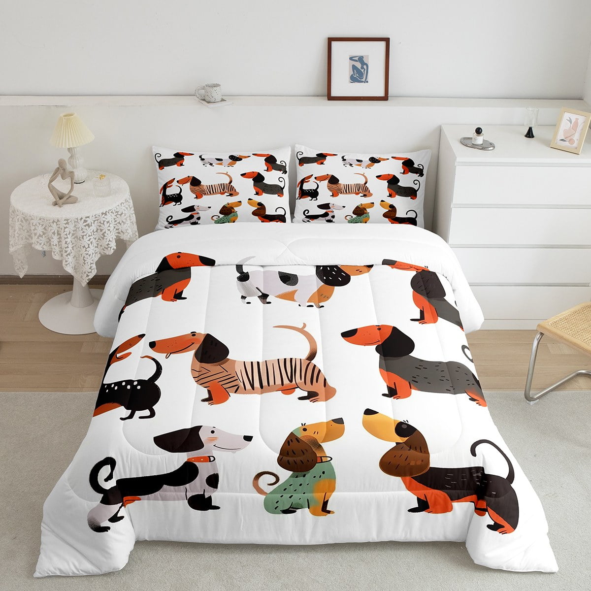 Erosebridal Cartoon Dachshund Comforter Sets King Size, Pet Lover ...
