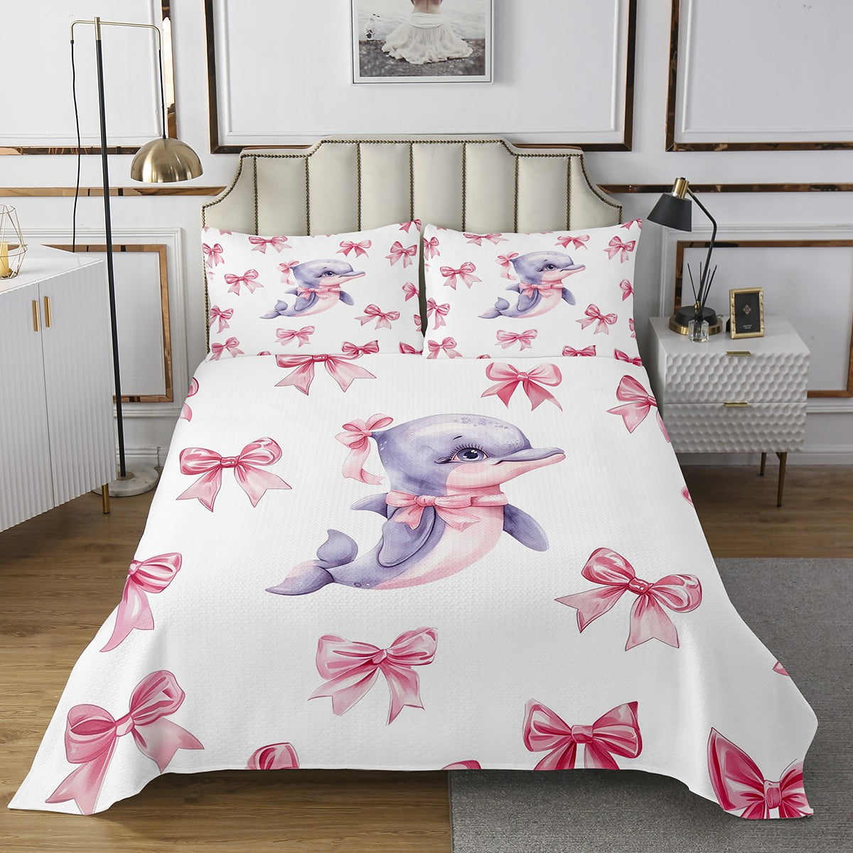 Erosebridal Cartoon Dolphin Bedspread Sets King Size, Pink Bow-tie Bed ...