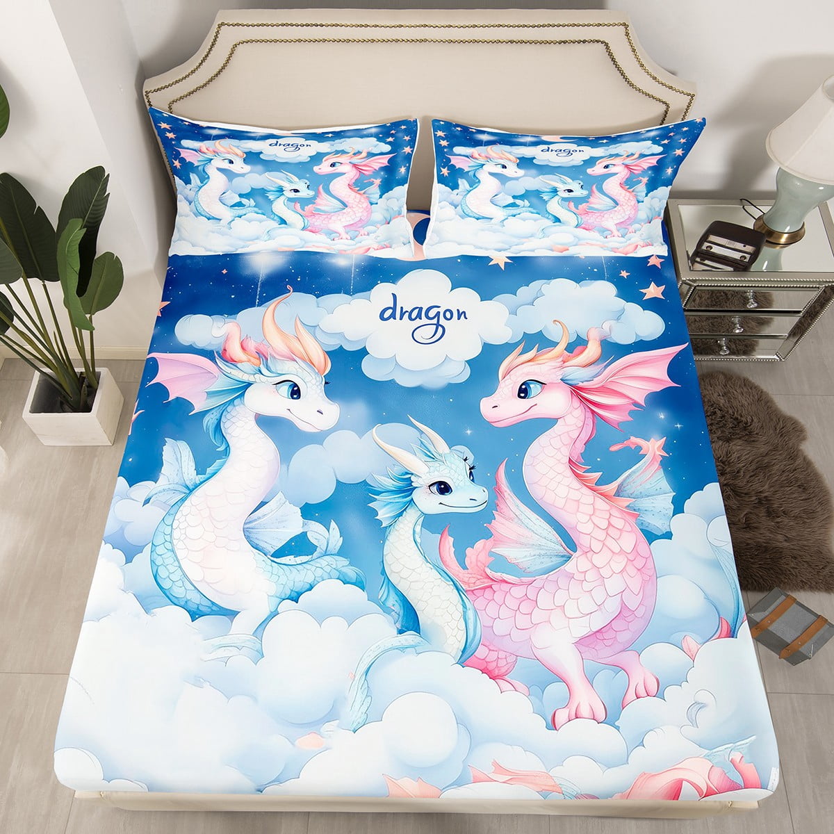 Erosebridal Cartoon Dragon Bedding Set Galaxy Starry Sky Full Bed ...