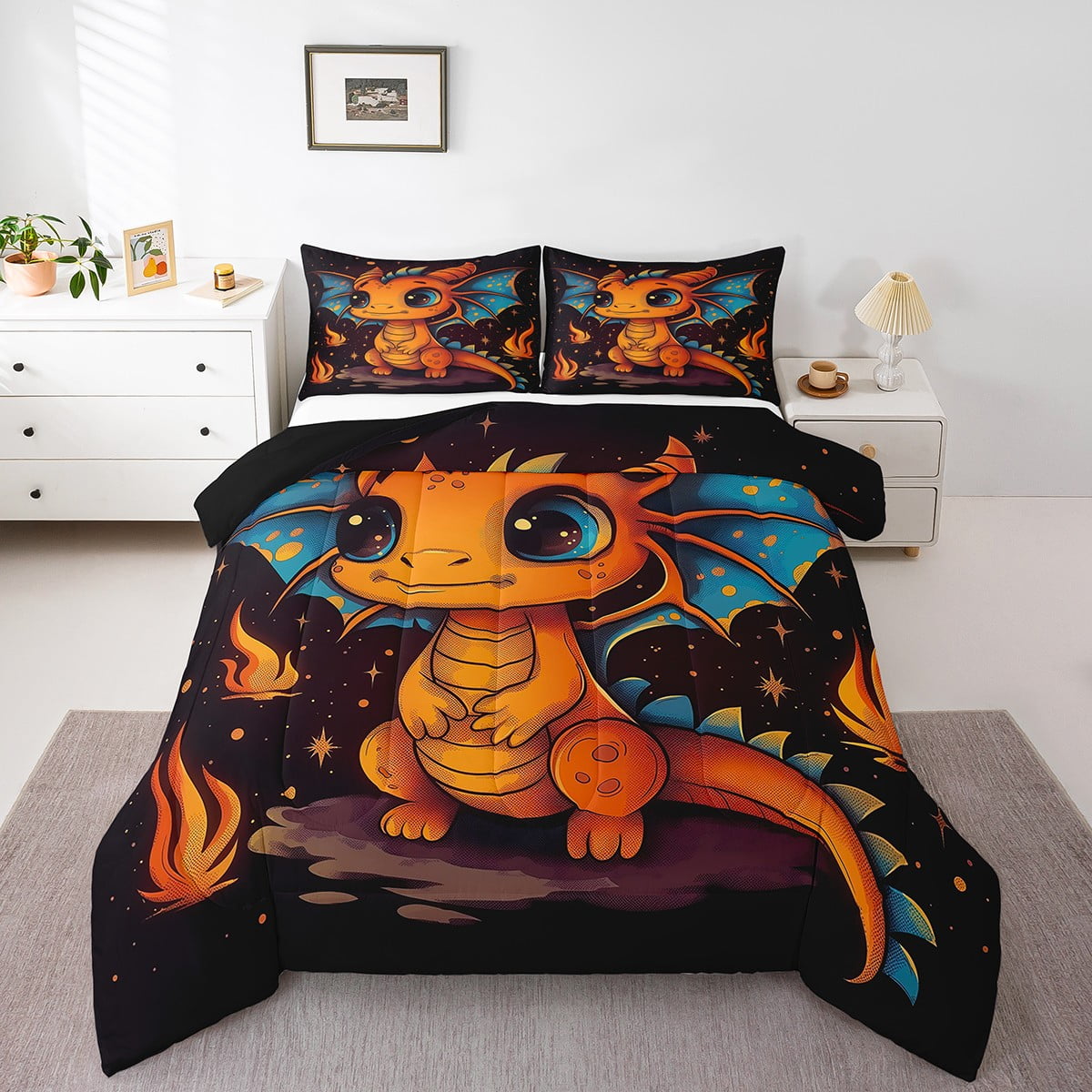 Erosebridal Cartoon Dragon Comforter Sets Queen Size for Kids, Starry ...