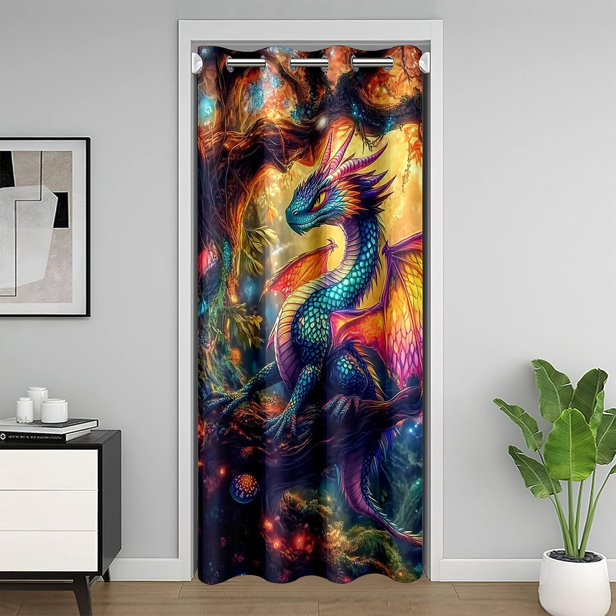 Erosebridal Cartoon Dragon Door Curtain For Door Window 42x80, Woodland ...