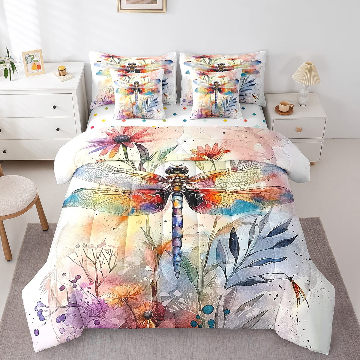 Erosebridal Cartoon Dragonfly Bedding Sets Queen Size, Chic Colorful ...