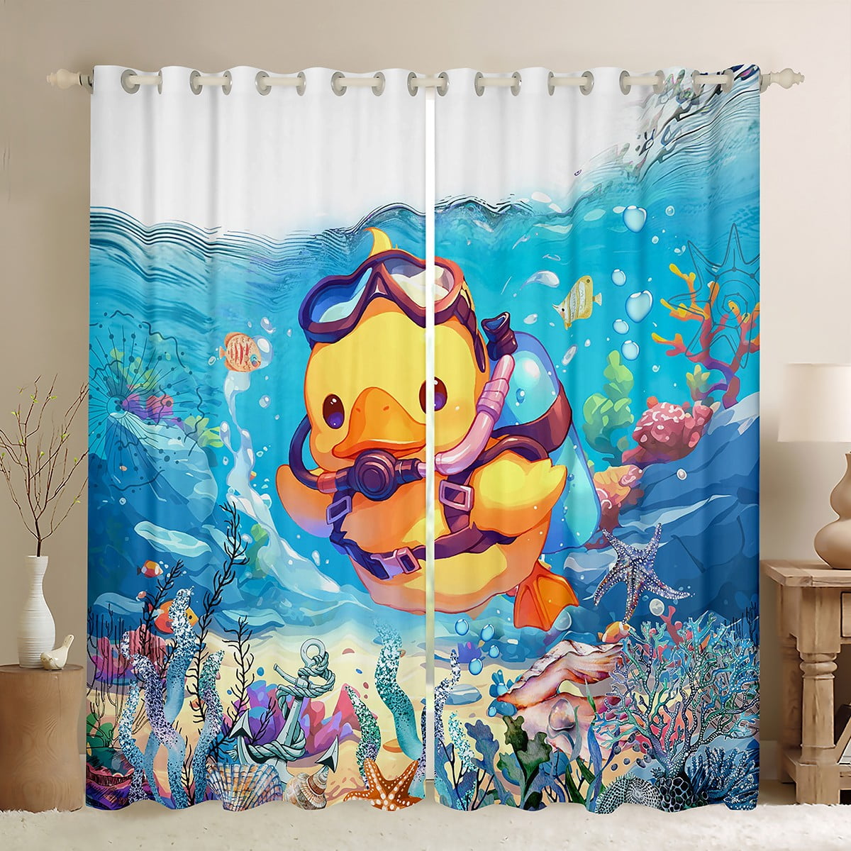 Erosebridal Cartoon Duck Curtains for Living Room (52Wx63L),Marine ...