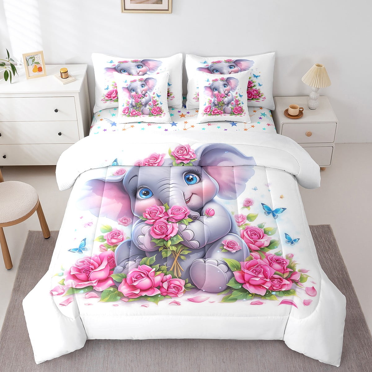 Erosebridal Cartoon Elephant Bedding Sets Full Size, Romantic Rose ...