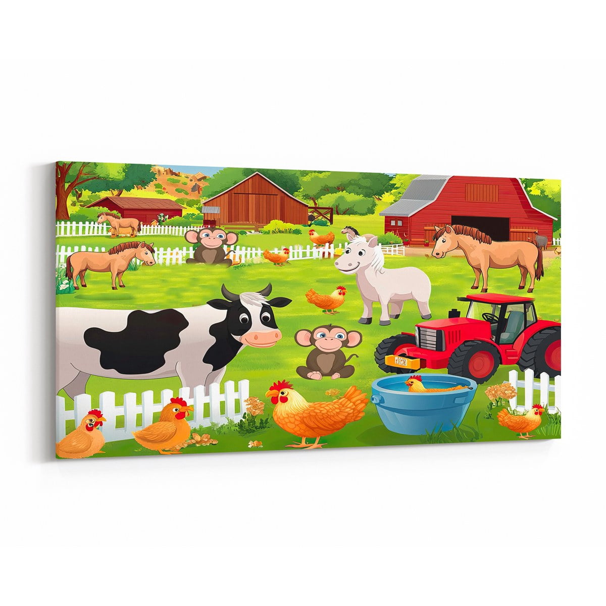 Erosebridal Cartoon Farm Animal Canvas Wall Art for Bedroom 58x29 ...