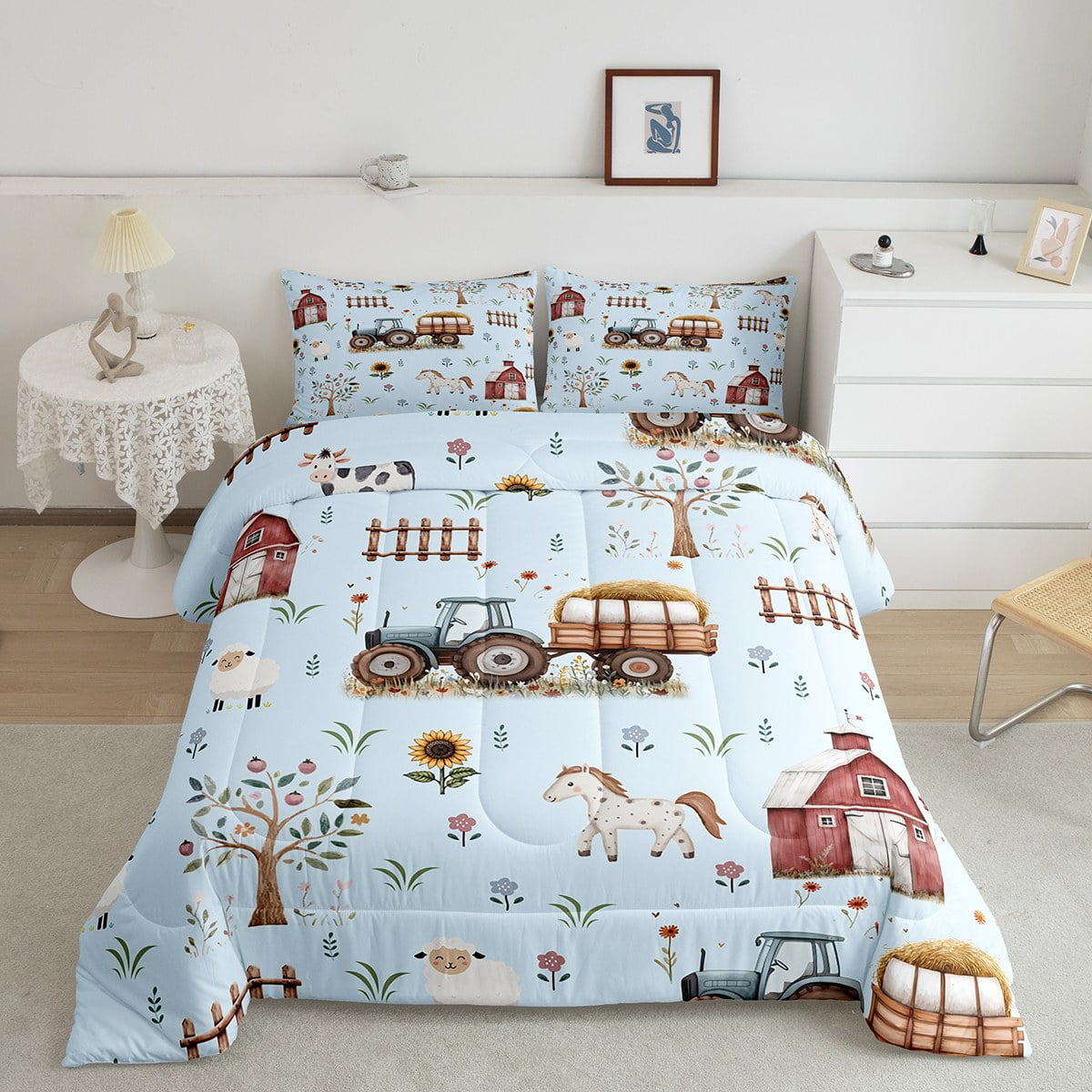 Erosebridal Cartoon Farm Bedding Comforter Set, Rustic Truck Down ...