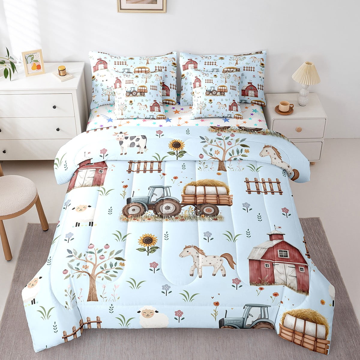 Erosebridal Cartoon Farm Bedding Full Size, Rustic Truck Bed Set ...