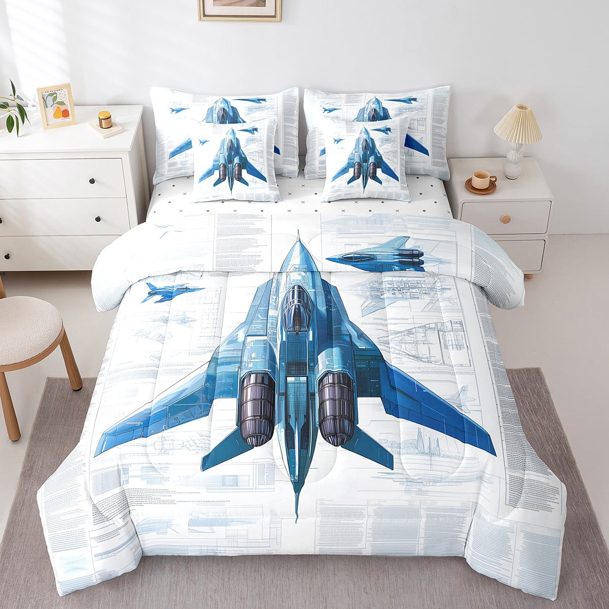 Erosebridal Cartoon Fighter Aircraft Bed in a Bag Queen Size, Modern ...