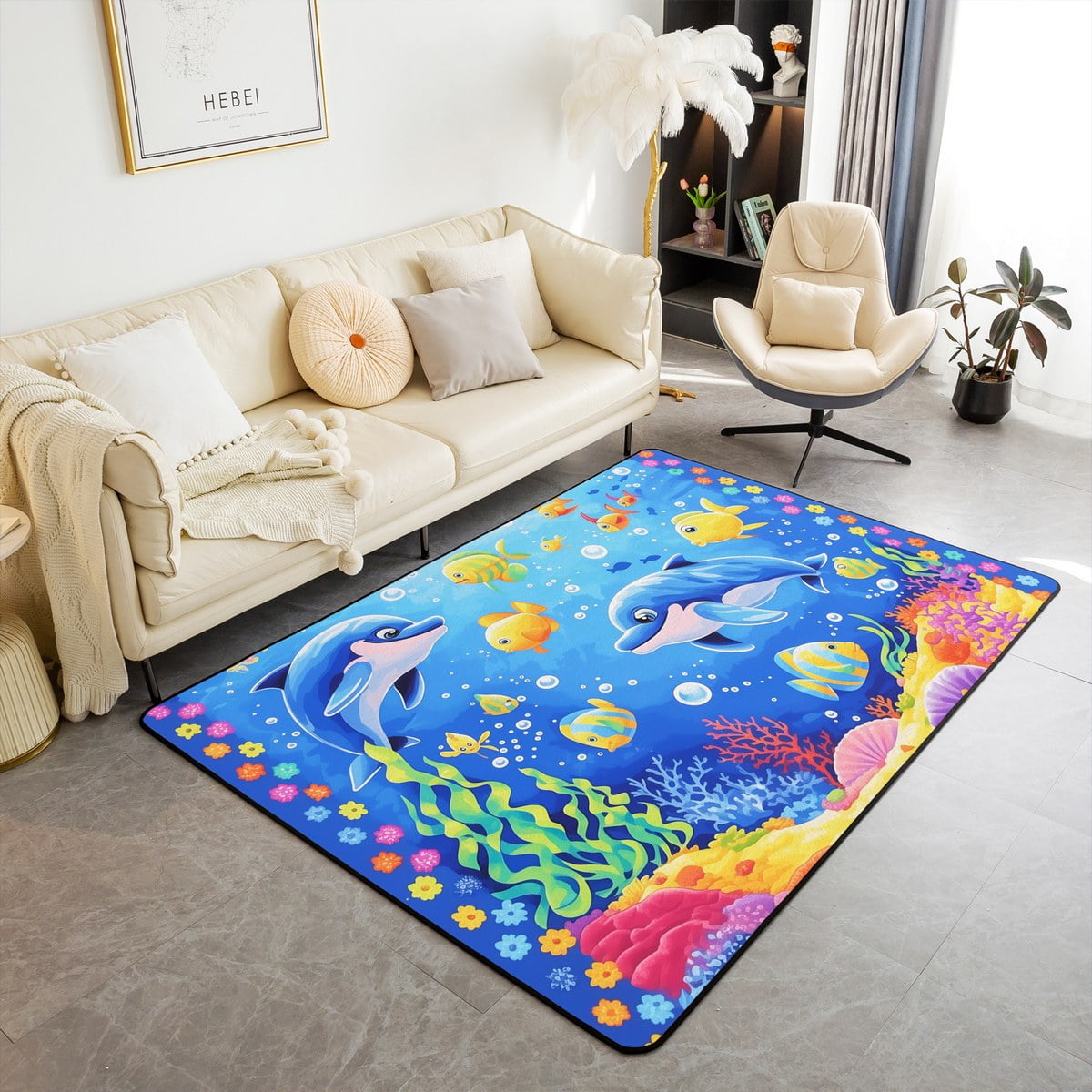Erosebridal Cartoon Fish Area Rug 3x5 Cute Dolphin Ocean Animals Living ...