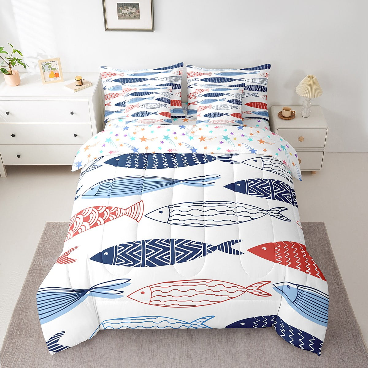 Erosebridal Cartoon Fish Bed in a Bag Twin size, Rustic Hunting Bed Set ...