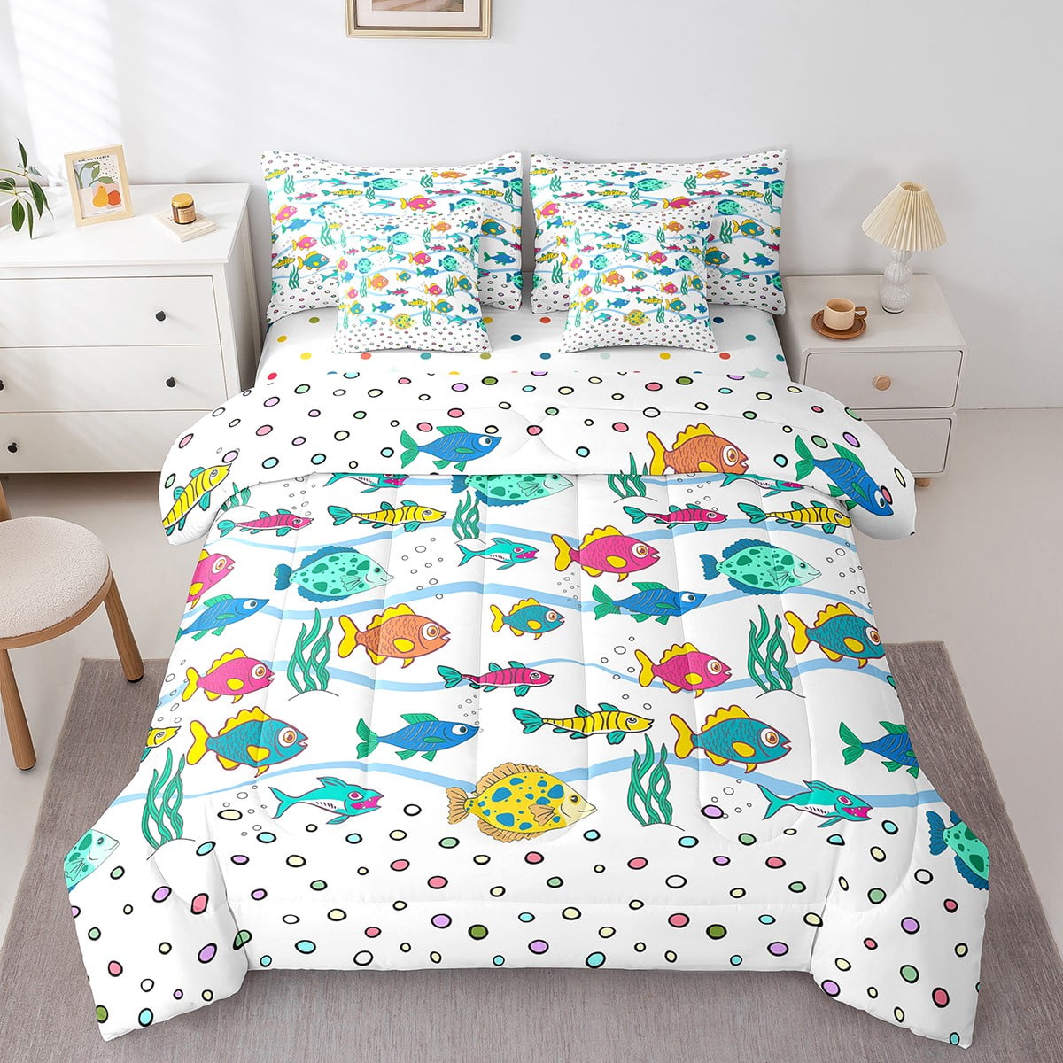 Erosebridal Cartoon Fish Bedding King Size, Cute Sealife Bed Set ...