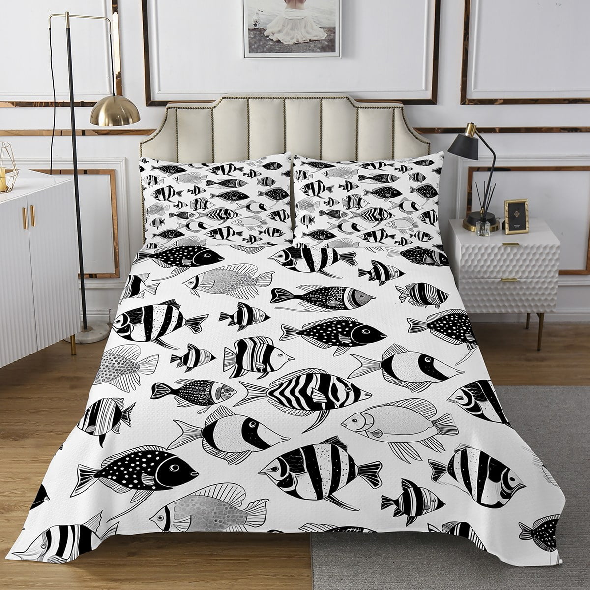 Erosebridal Cartoon Fish Bedspread King Size Cute Ocean Fish Coverlet ...