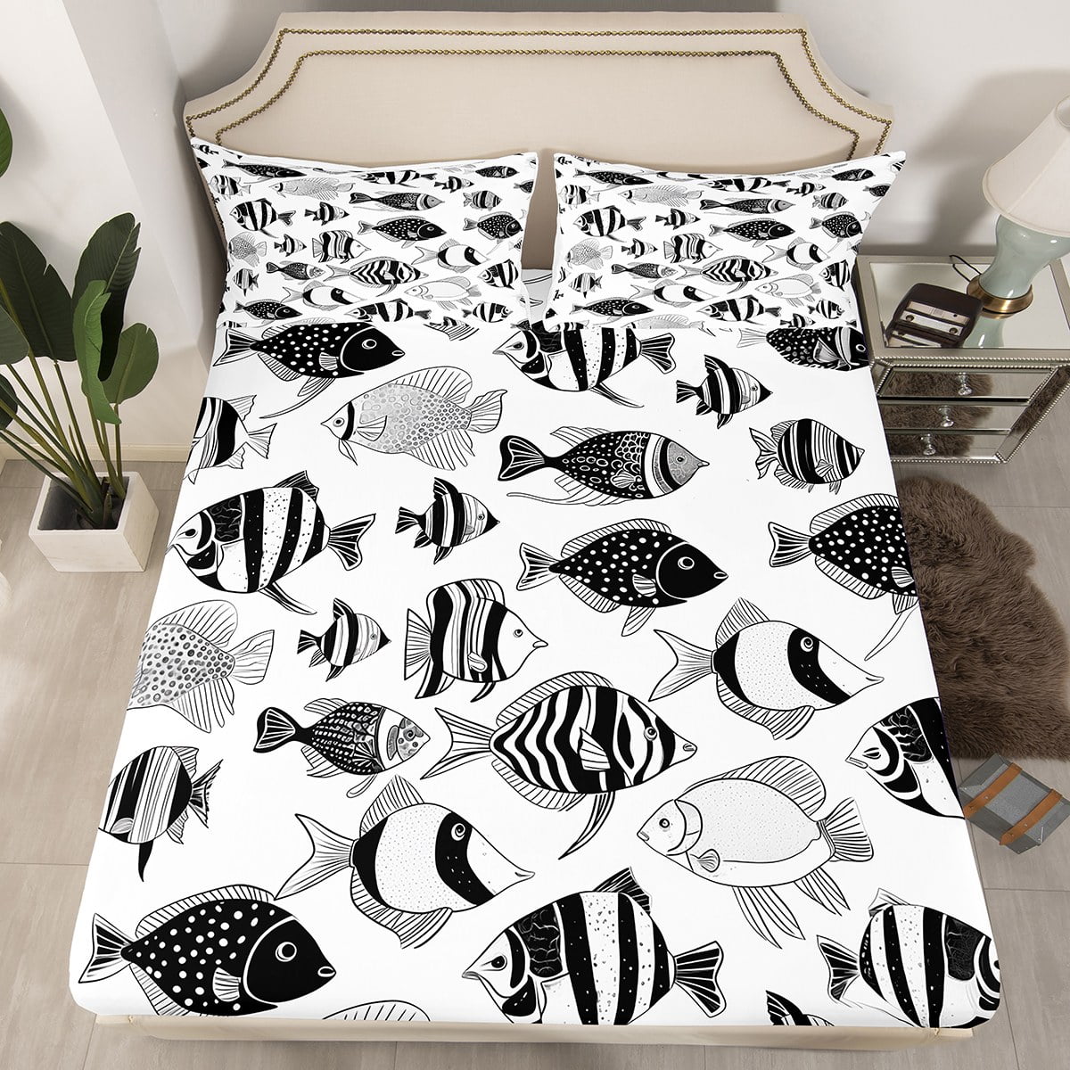 Erosebridal Cartoon Fish Fitted Sheet Twin Size Cute Ocean Fish Bed ...