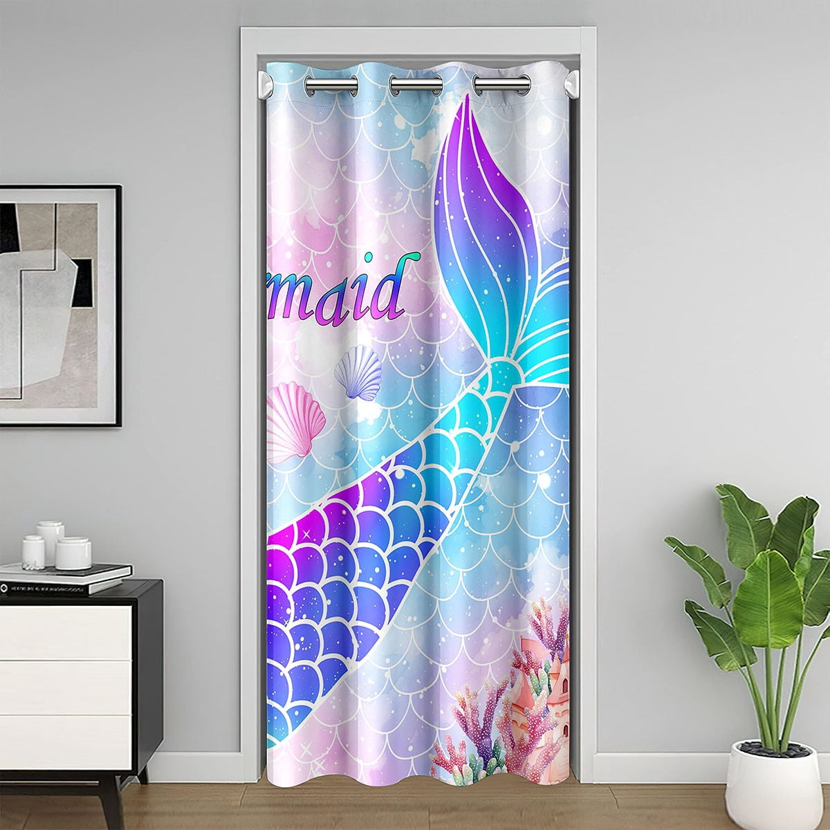 Erosebridal Cartoon Fish Tail Door Curtain Panel 42x84, Dreamy Mermaid ...