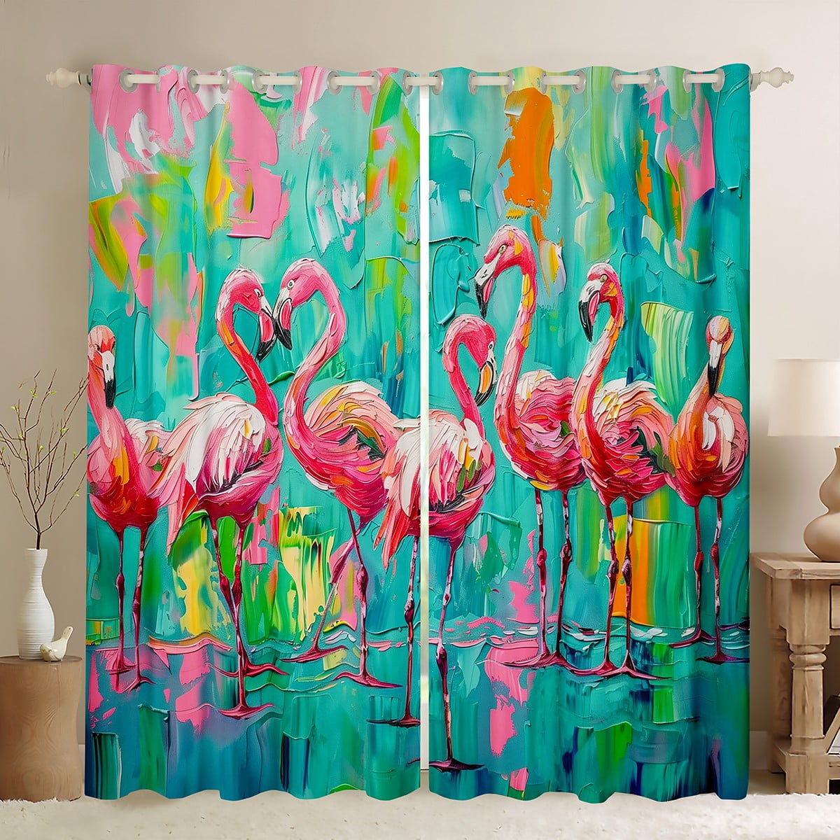 Erosebridal Cartoon Flamingo Curtains and Drapes (38x45), Oil Printing ...