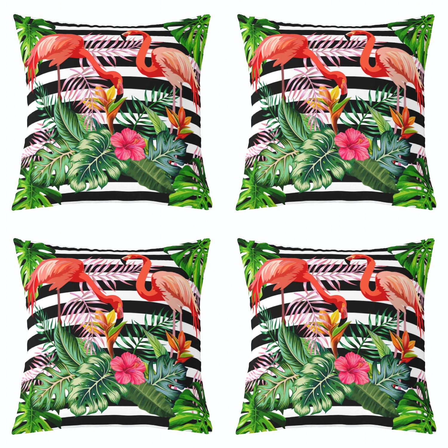 Erosebridal Cartoon Flamingo Pillow Cases Set of 4, Tropical Palm Tree ...