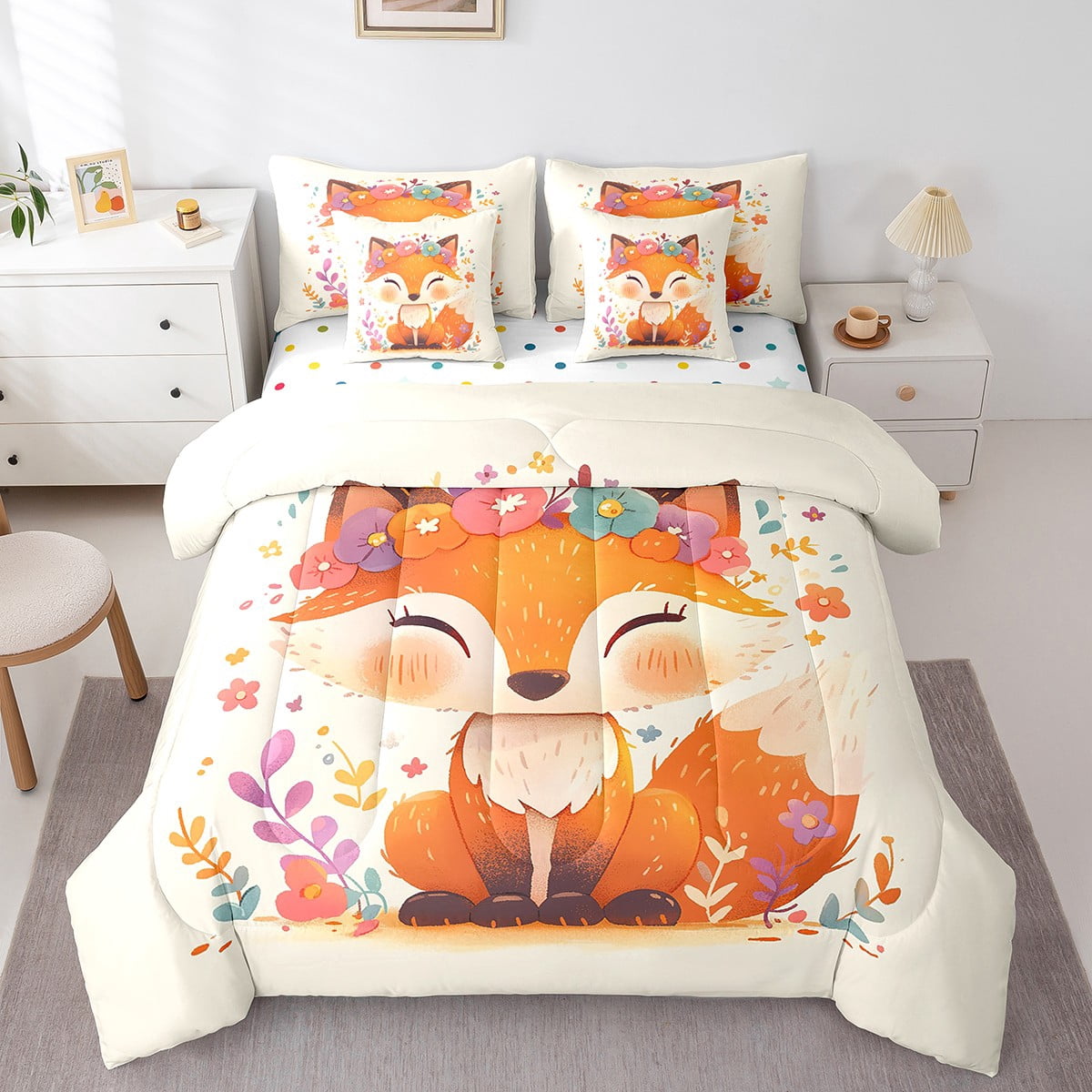 Erosebridal Cartoon Fox Bed in a Bag King Size , Botanical Flower ...