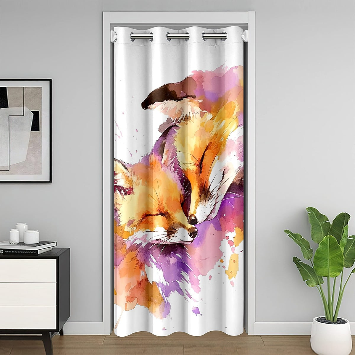Erosebridal Cartoon Fox Door Curtain Panel 42x80, Watercolor Animal ...