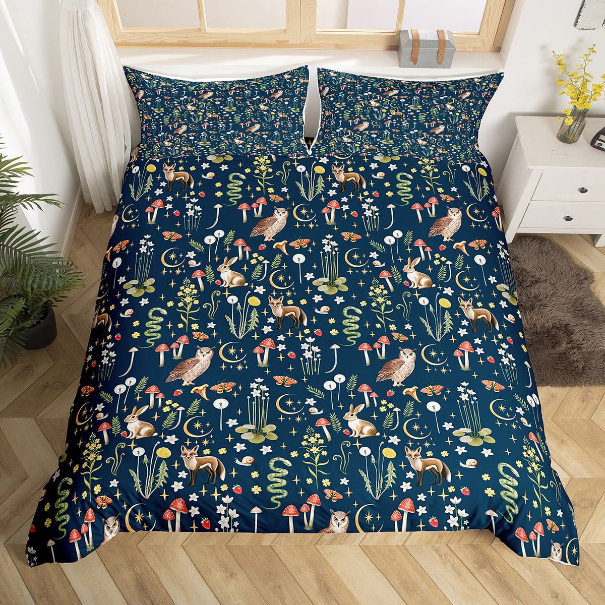 Erosebridal Cartoon Fox Owl Duvet Cover Full, Steel Blue Comforter ...