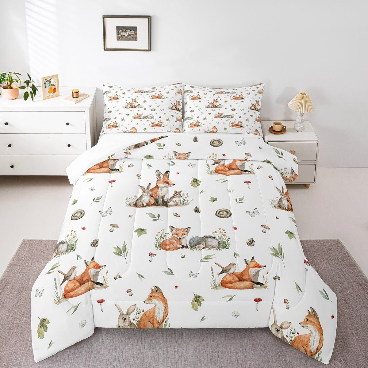 Erosebridal Cartoon Fox Rabbit Bedding Twin Comforter Set,Jungle Animal ...