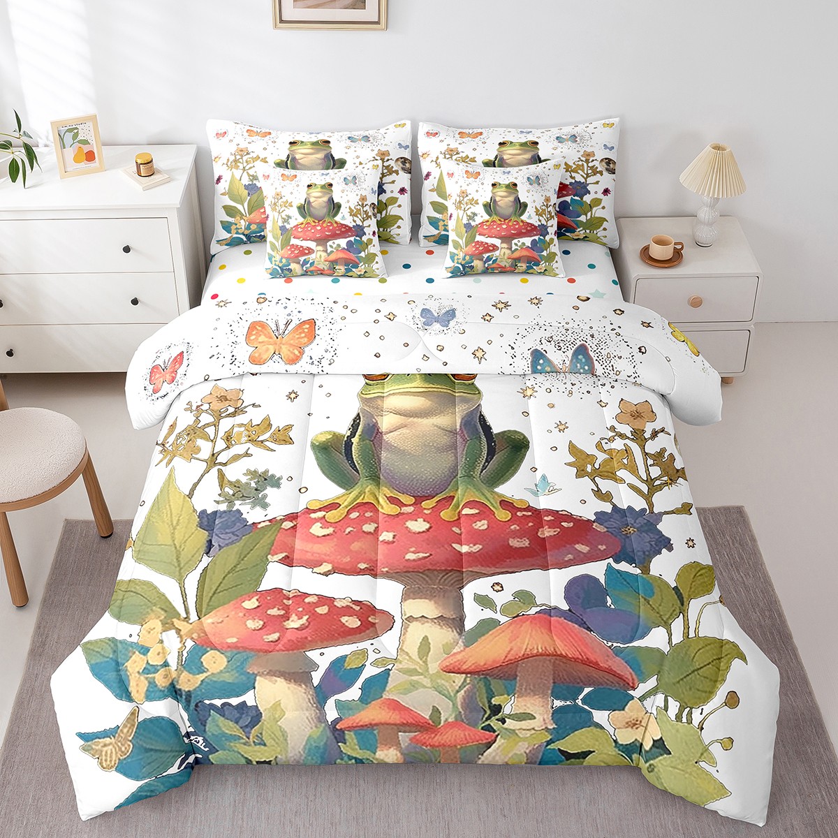 Erosebridal Cartoon Frog Bedding Queen Size, Jungle Mushroom Bed Set ...