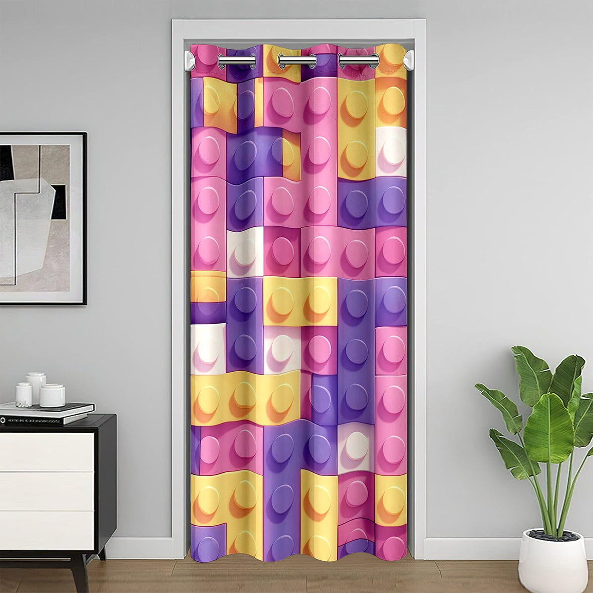 Erosebridal Cartoon Geometry Door Curtain For Door Window 52x80, Building Blocks Door Drape ...
